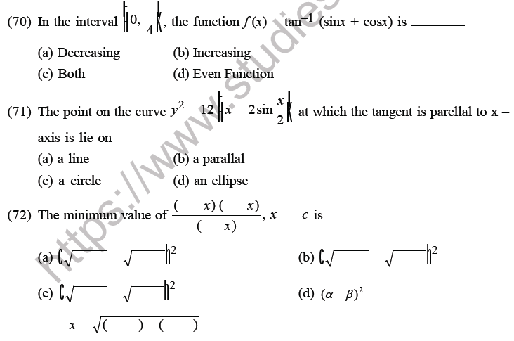JEE Mathematics Application of Derivatives MCQs Set D with Answers